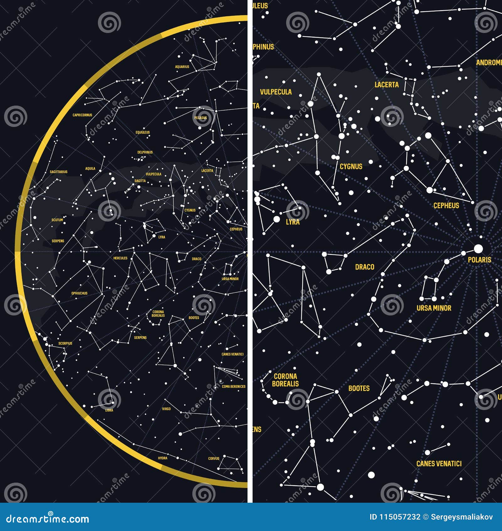 Night Sky with Constellations. Stock Vector - Illustration of bootes ...