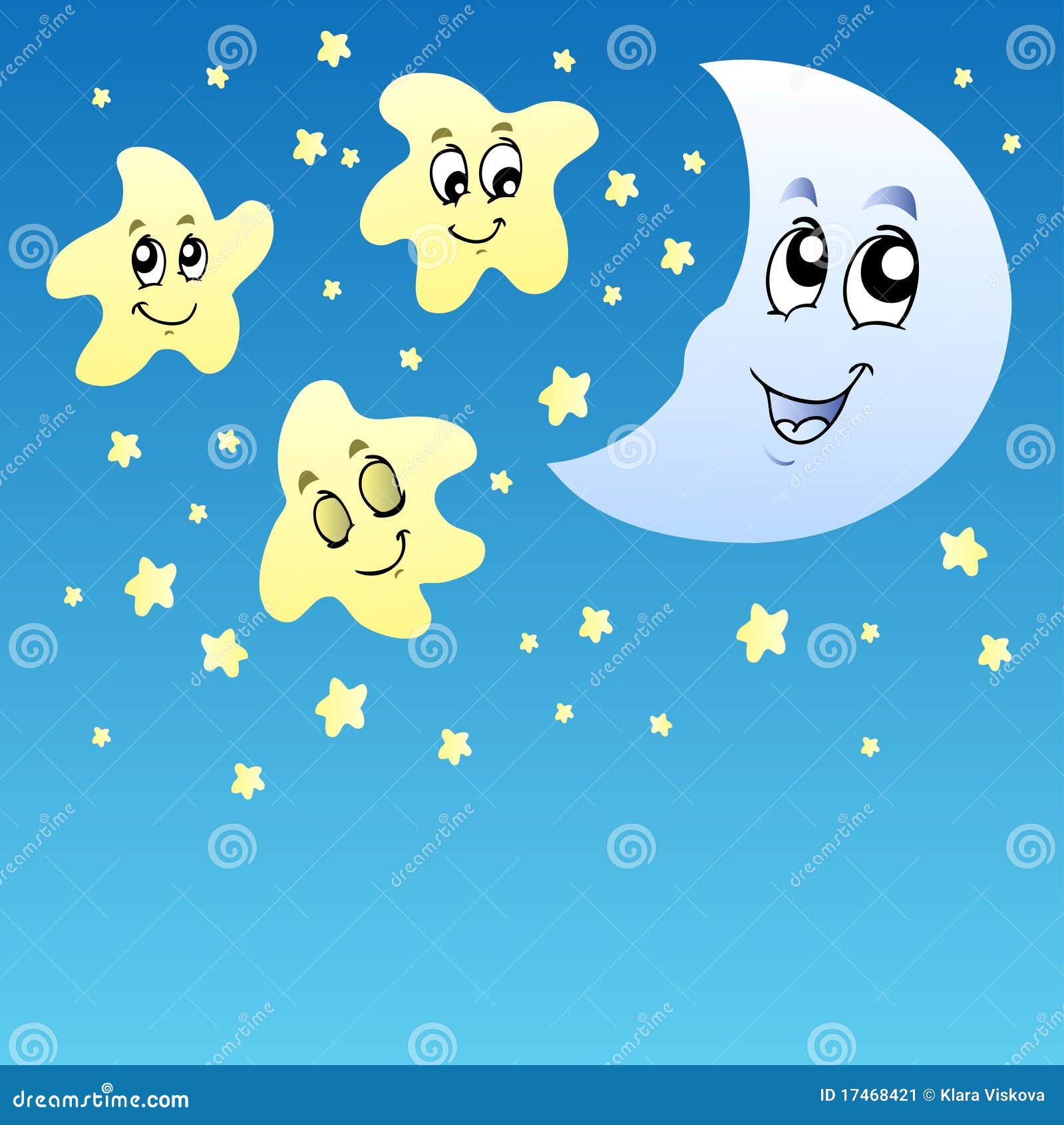 Night Sky with Cute Stars and Moon Stock Vector - Illustration of glow ...