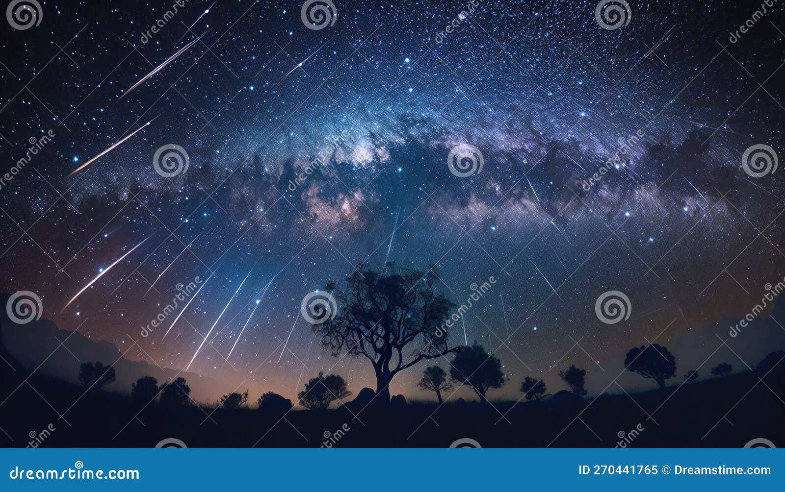 A Night Sky Filled with Lots of Stars and a Tree. Stock Illustration ...