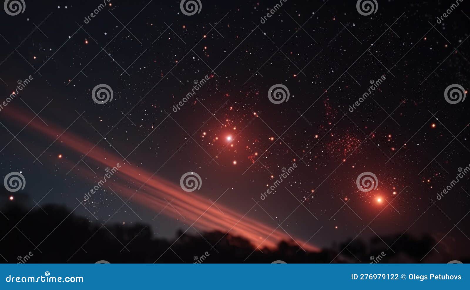 A Night Sky Filled with Stars and a Bright Red Light Stock Illustration ...