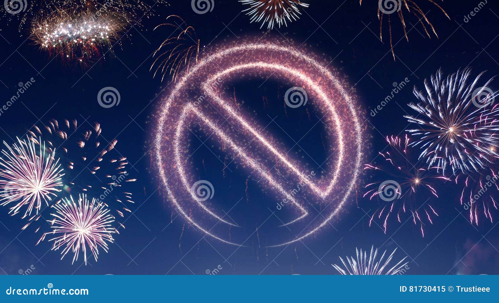 Night Sky with Fireworks Shaped As a Forbidden Symbol.series Stock ...