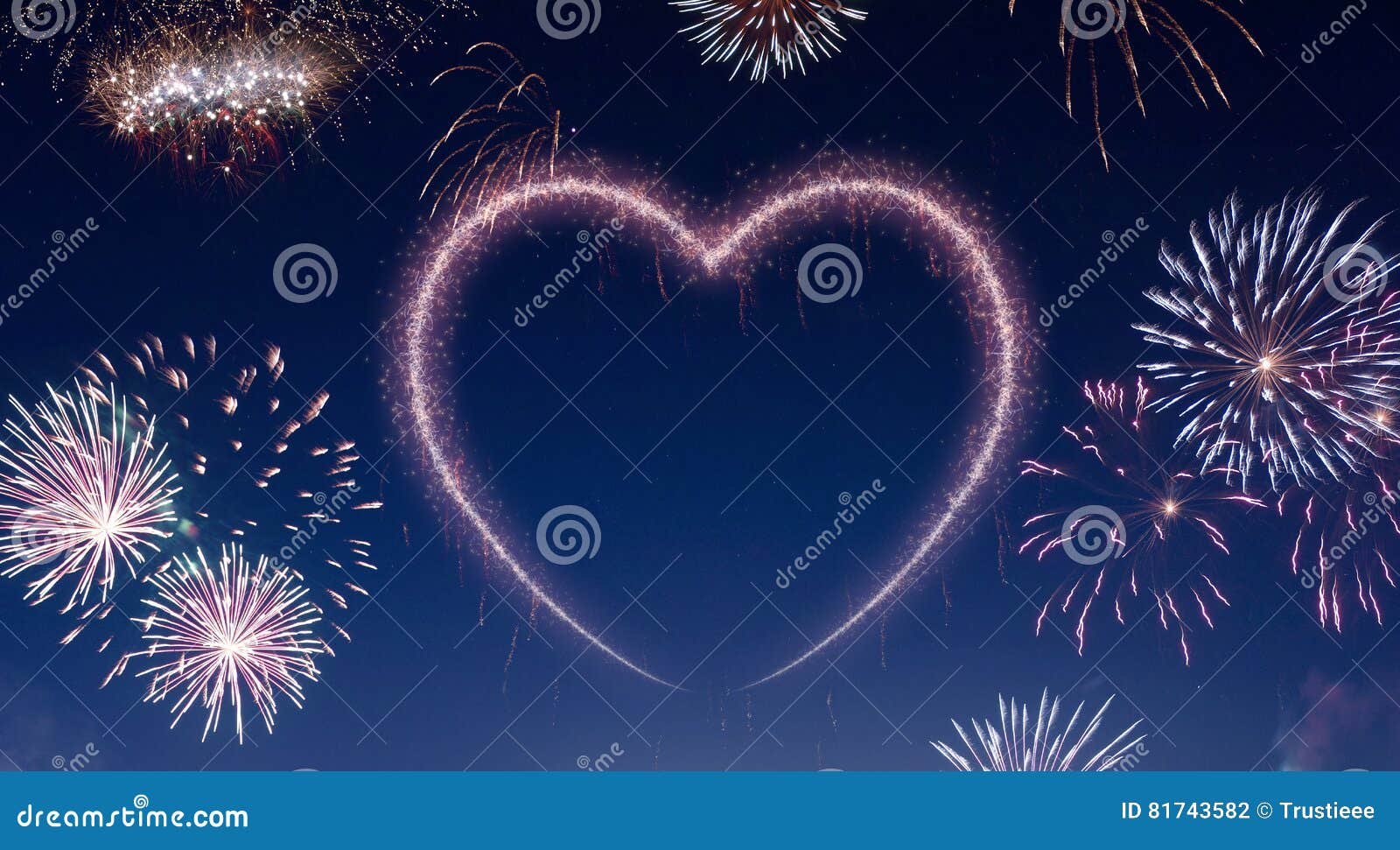 Night Sky with Fireworks Shaped As a Heart.series Stock Illustration ...