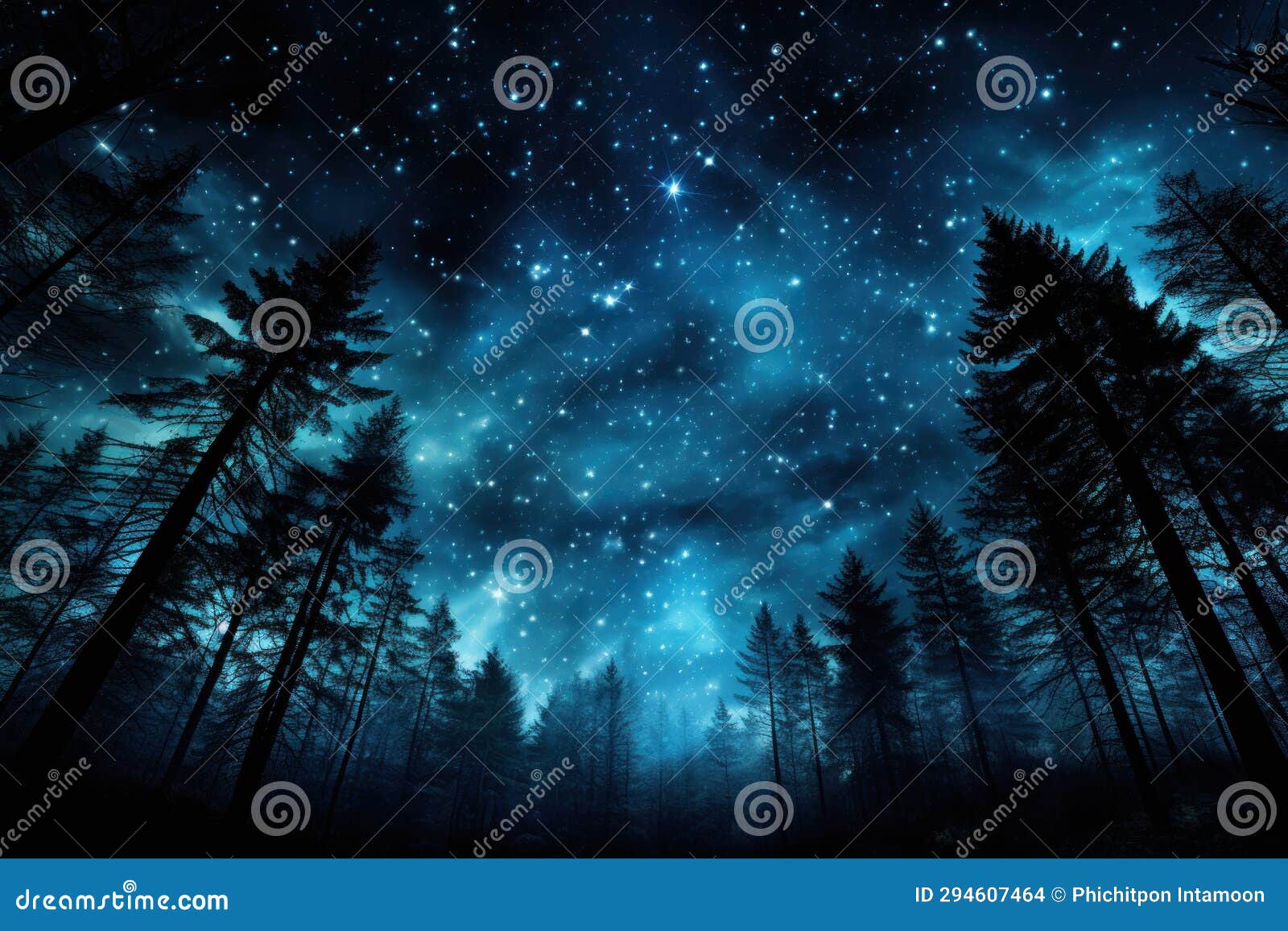 Night Sky in Forest, View of Star on Night Sky through Tree Brunches ...