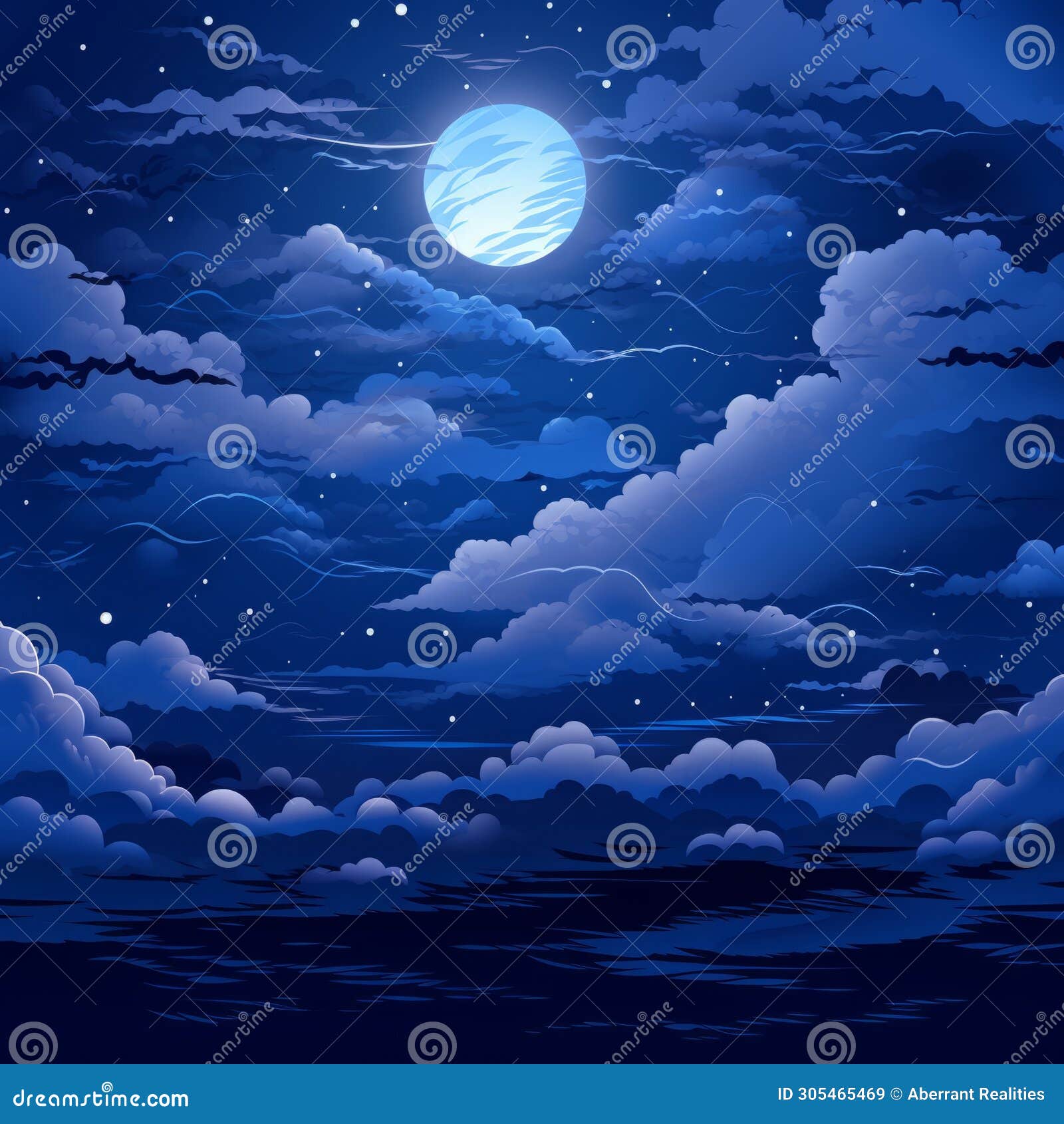 Night Sky with Full Moon and Clouds Vector Illustration Stock ...