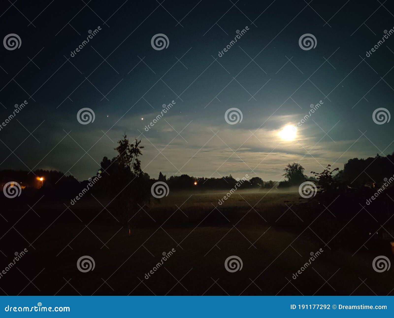 Night Sky with Full Moon and Fog Stock Photo - Image of full, dusk ...