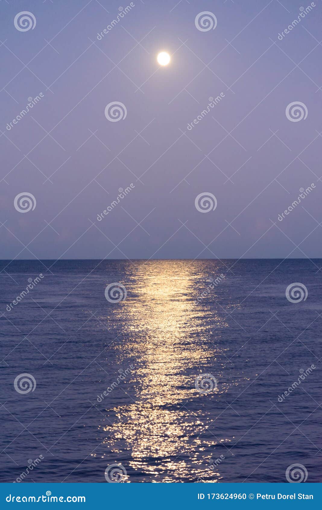 Night Sky with Full Moon and Reflection in Sea Stock Photo - Image of ...