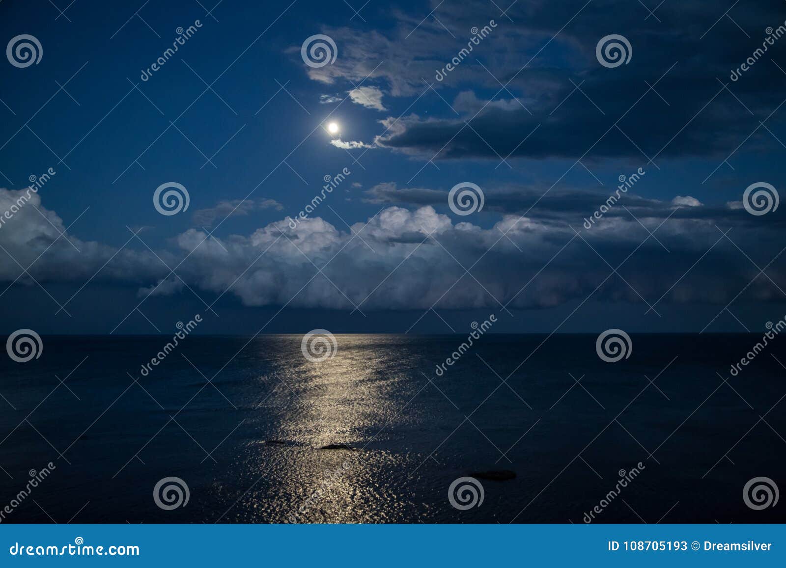 Night Sky with Full Moon and Reflection in Sea. Stock Image - Image of ...