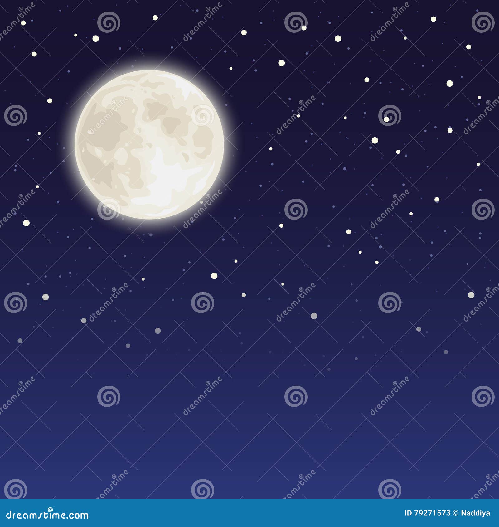 Night Sky with Full Moon and Stars. Vector Illustration. Stock Vector ...