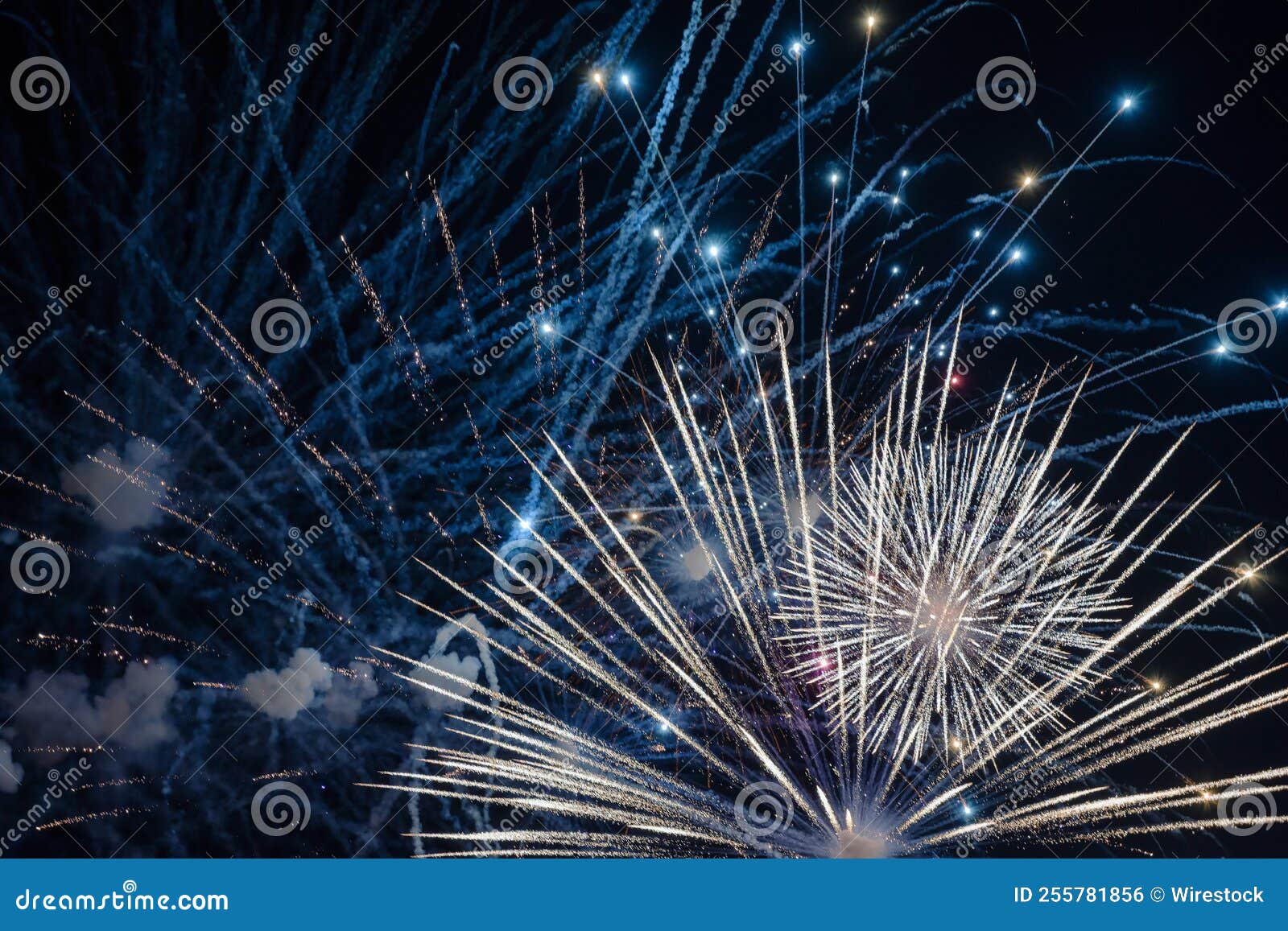 Night Sky Full of Sparkly Blue Fireworks Stock Photo - Image of ...