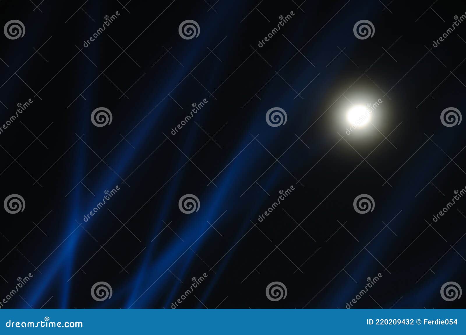 Night Sky Lit by the Moon and Beams of Llight Stock Photo - Image of ...