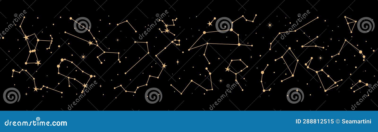 Night Sky Map, Star Constellation Astrology Border Stock Illustration ...