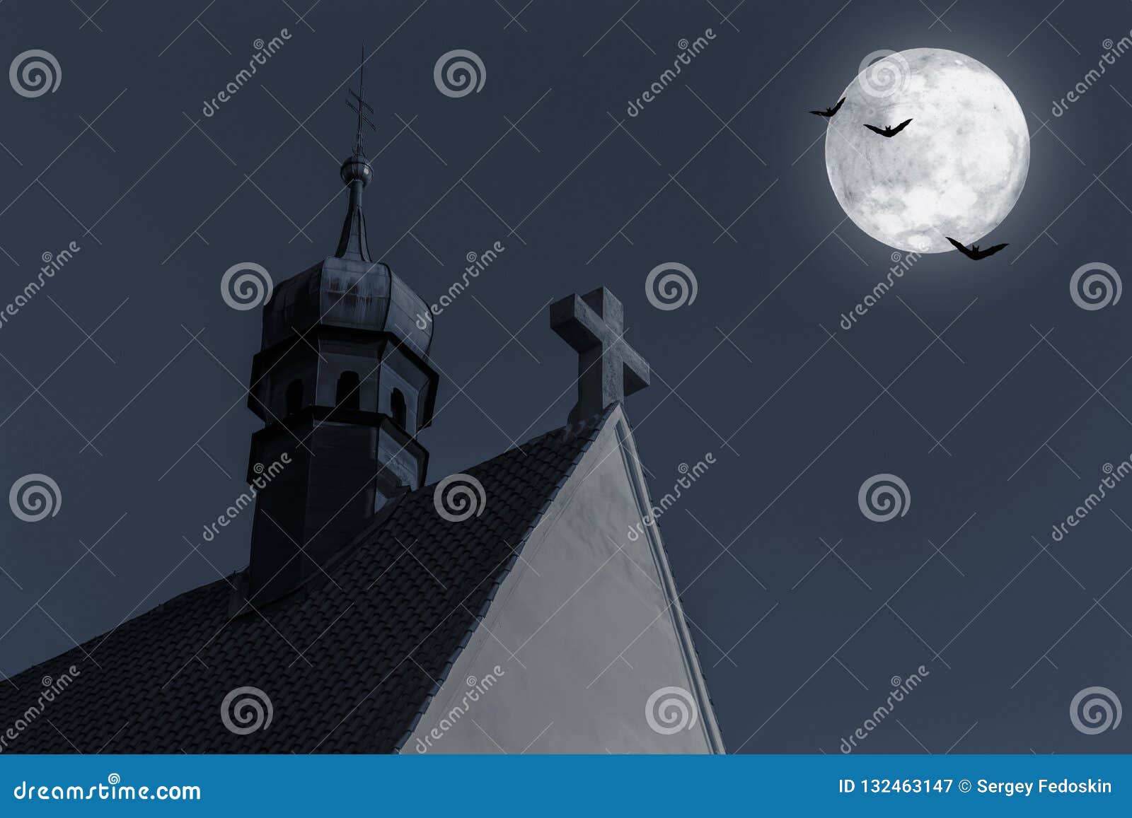 Night Sky and the Moon Behind the Church. Stock Image - Image of dome ...