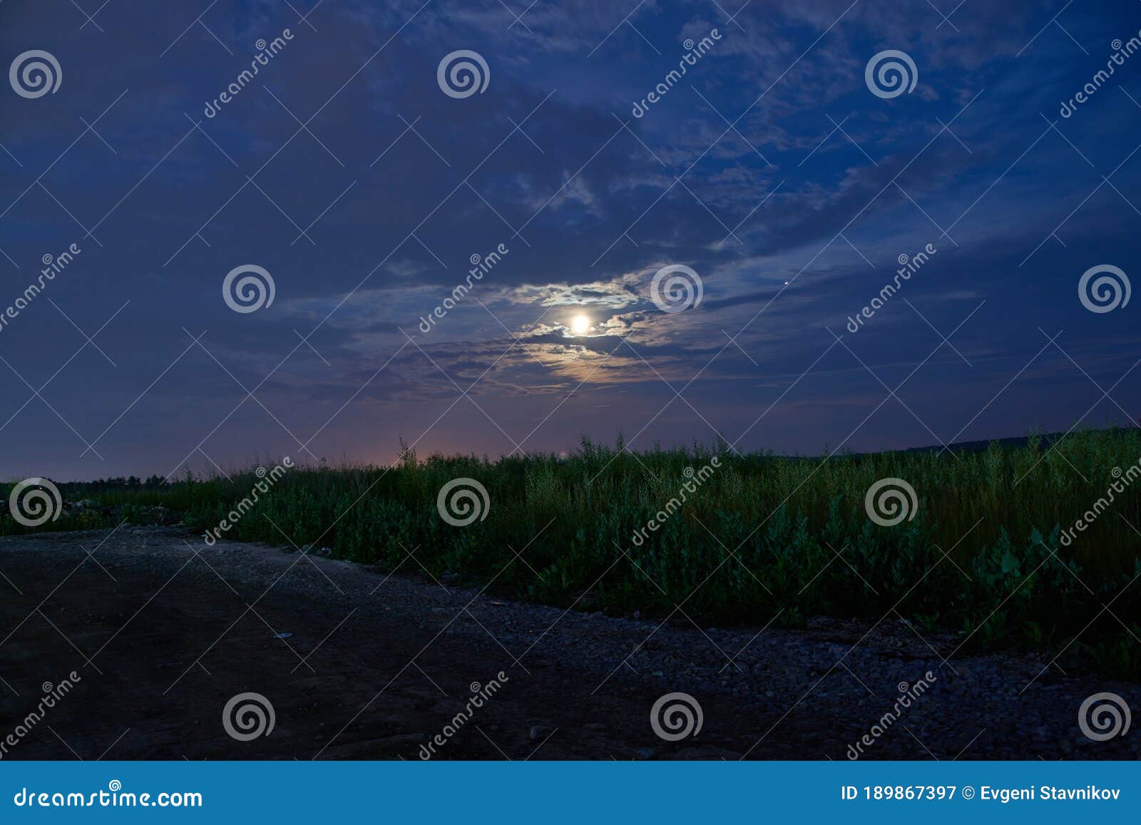 Night Sky and Moon Over the Field.summer Night Outdoors Stock Image ...
