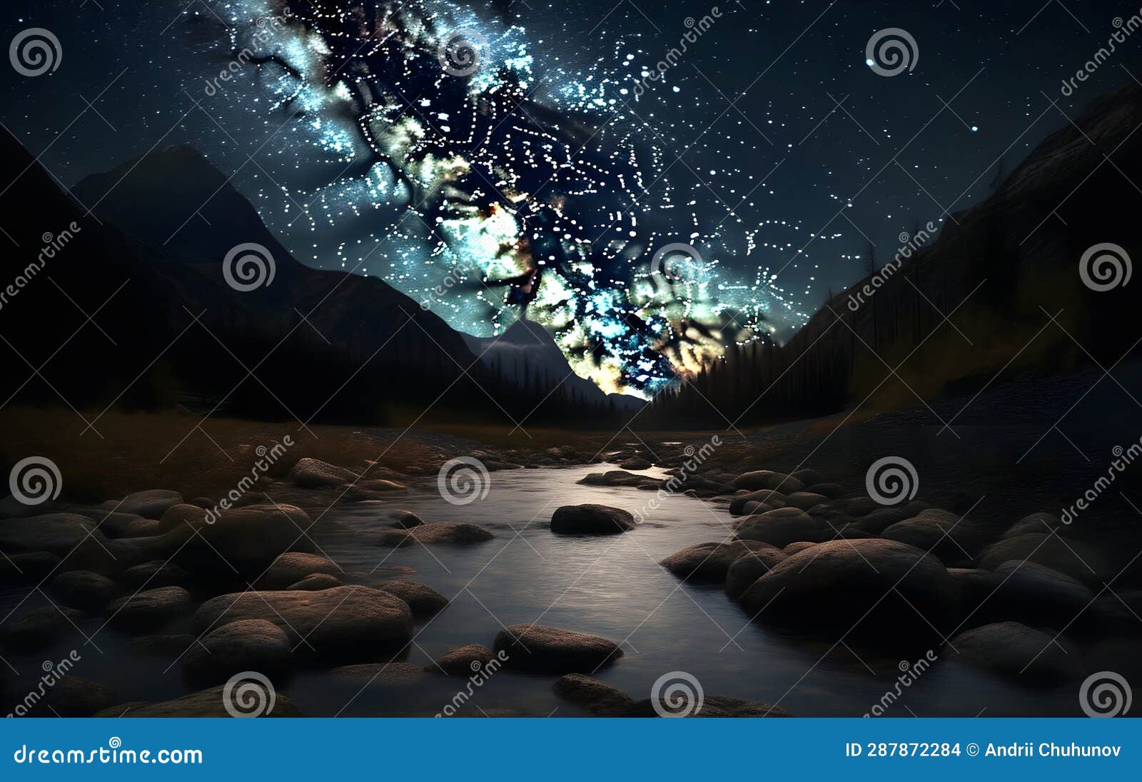 Night Sky with a Multitude of Stars and a Colorful Nebula in the ...