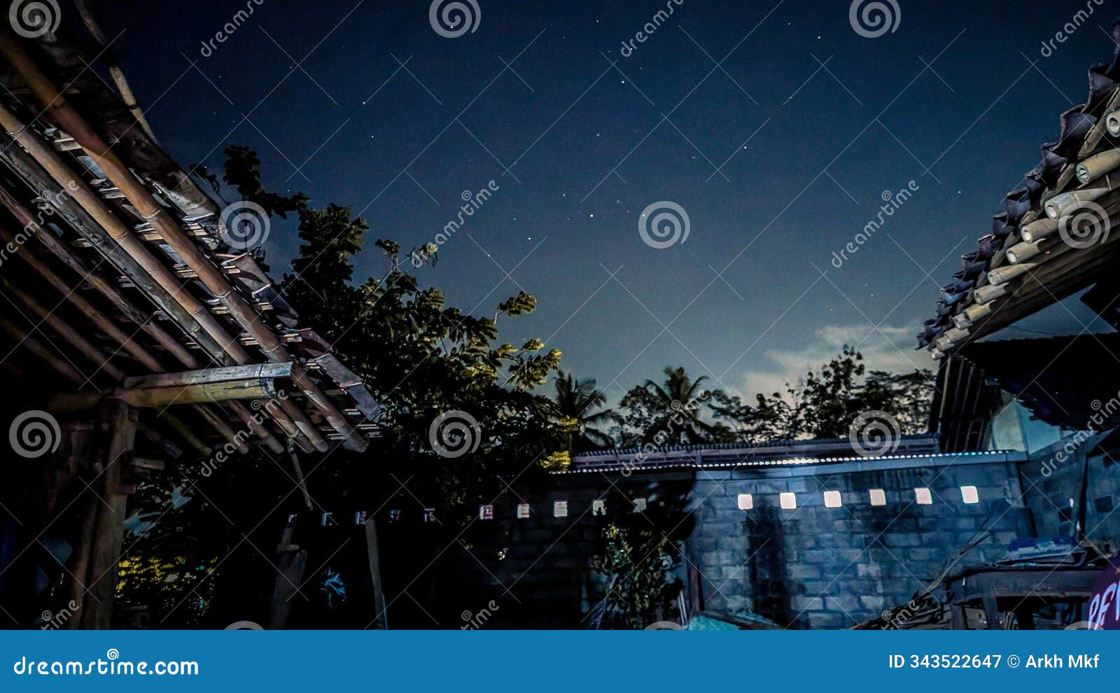 Night Sky Over Bamboo Roof stock image. Image of street - 343522647