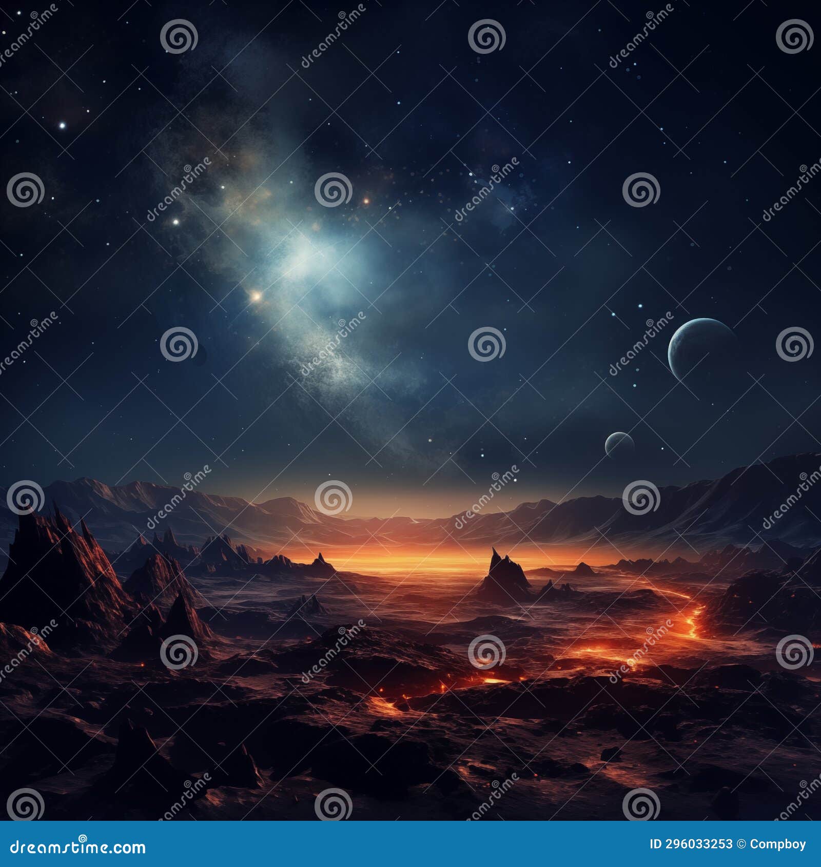 Night Sky Over Desolate Planet with Moon Stock Illustration ...