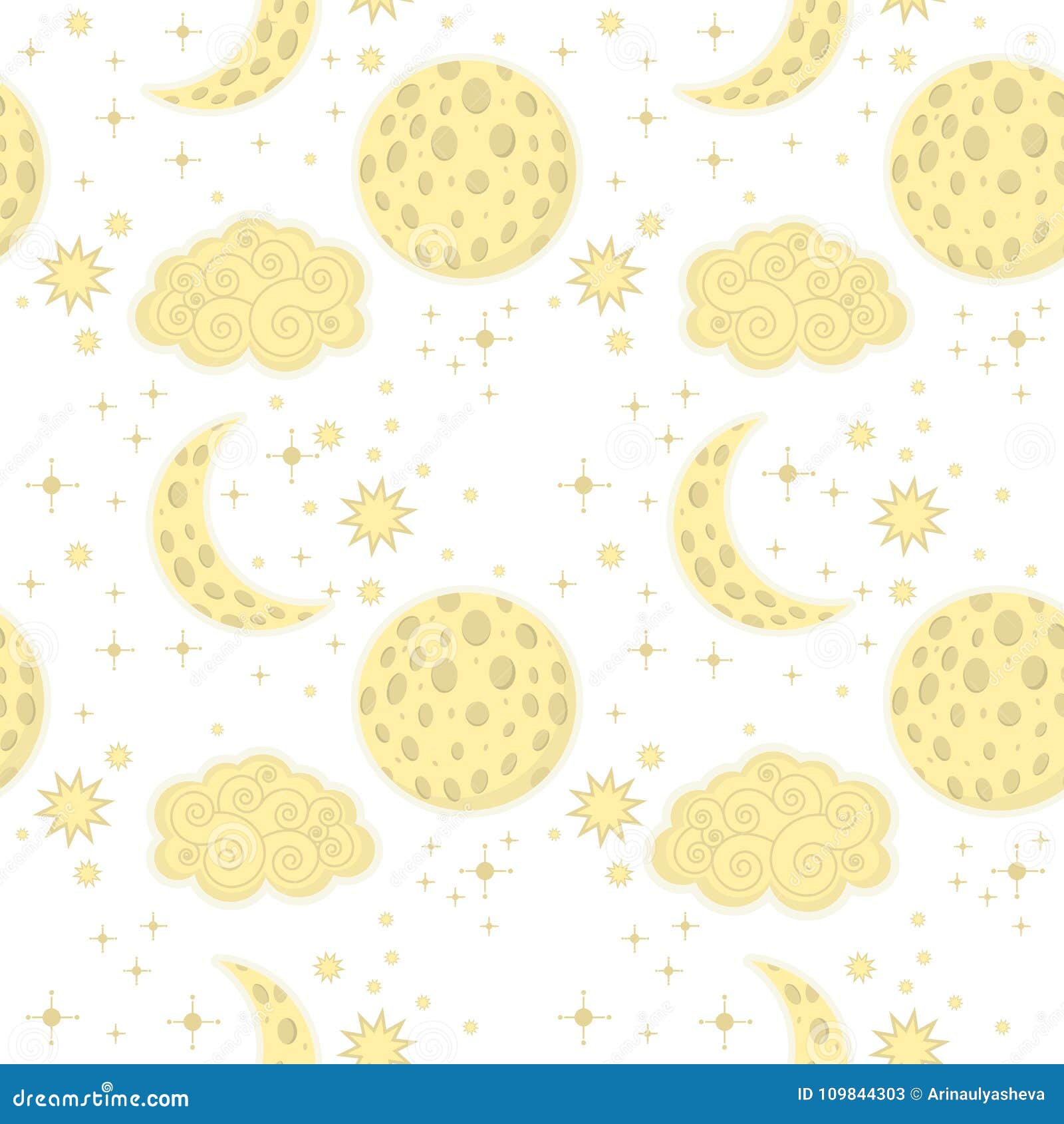 Night Sky Pattern Kids. Moon, Star, Clouds. Stock Illustration ...