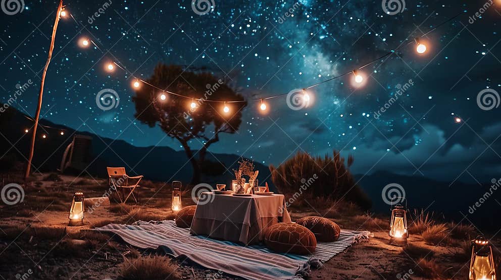 Night Sky Picnic: Stargazing Feast Stock Illustration - Illustration of ...