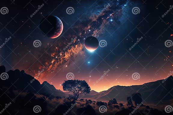 Night Sky Picture Darkness Planets and Stars Stock Illustration ...