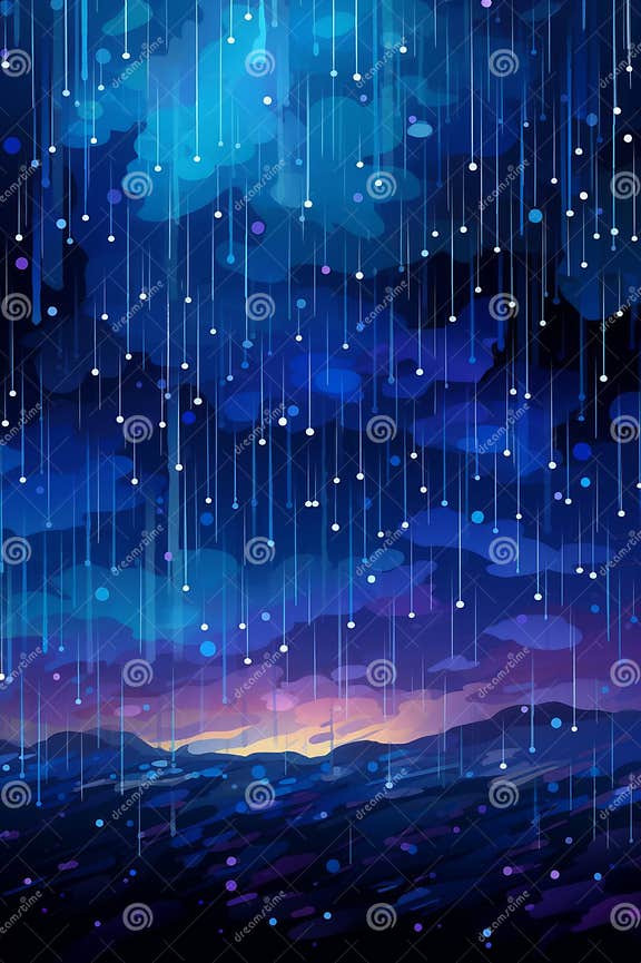 Night Sky with Rain and Stars Vector Illustration Stock Illustration ...