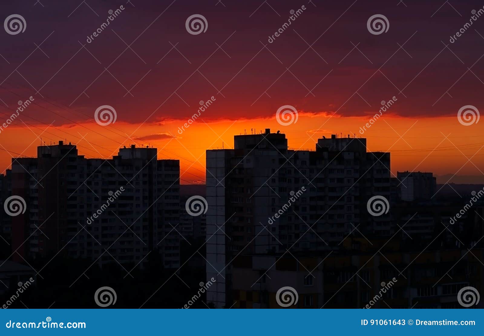 Night Sky with Red Sunset in the City Stock Image - Image of light ...