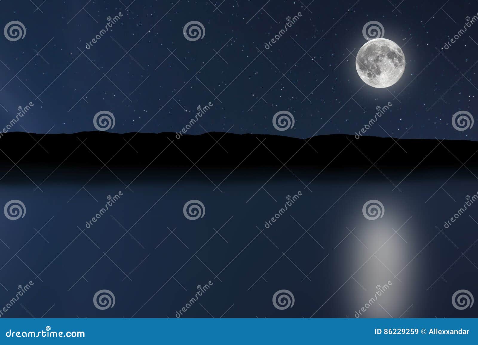 Night Sky River Background with Moon and Stars. Full Moon Stock Image ...