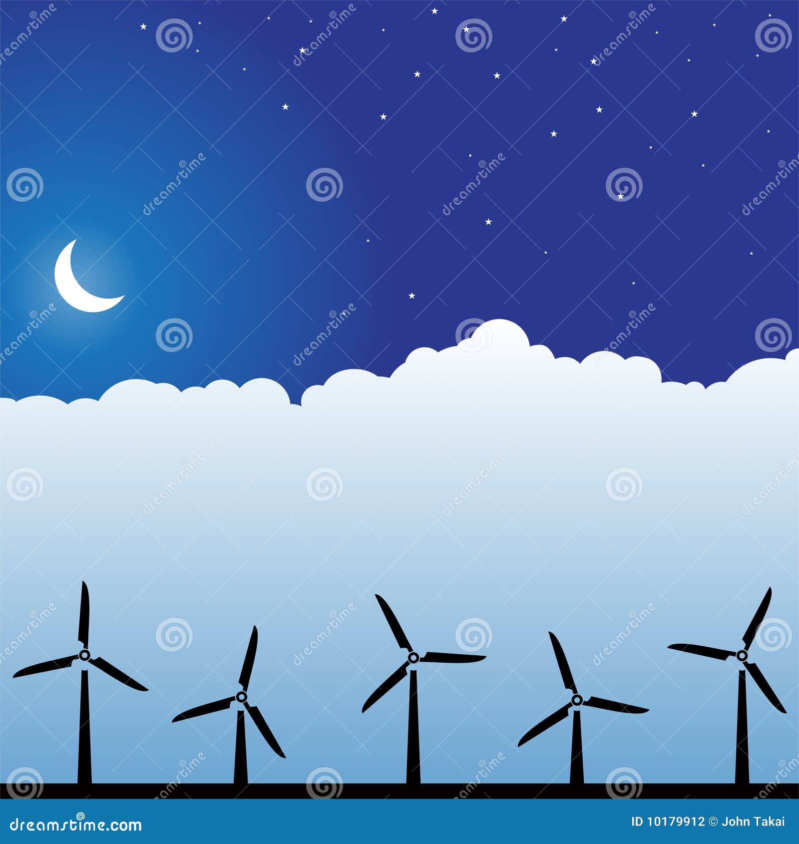 Night Sky Scene - Wind Turbines Stock Vector - Illustration of clouds ...