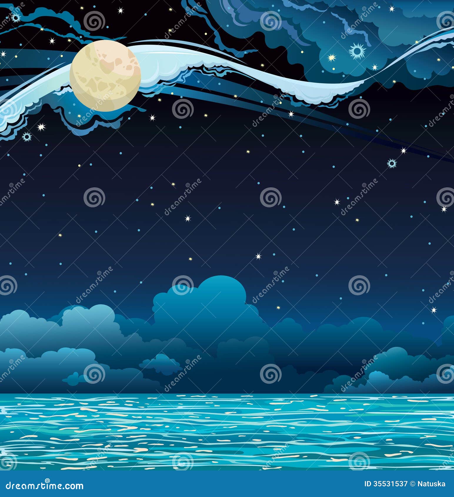 Night sky and sea/ stock illustration. Illustration of cloud - 35531537