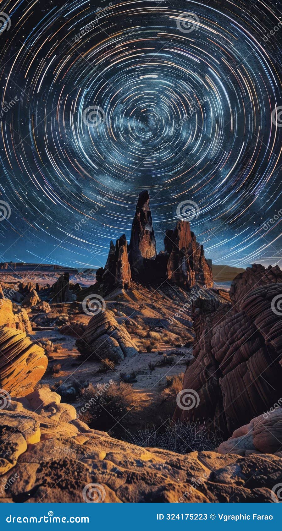 Night Sky with Star Trails Over Desert Rock Formations, Mesmerizing ...