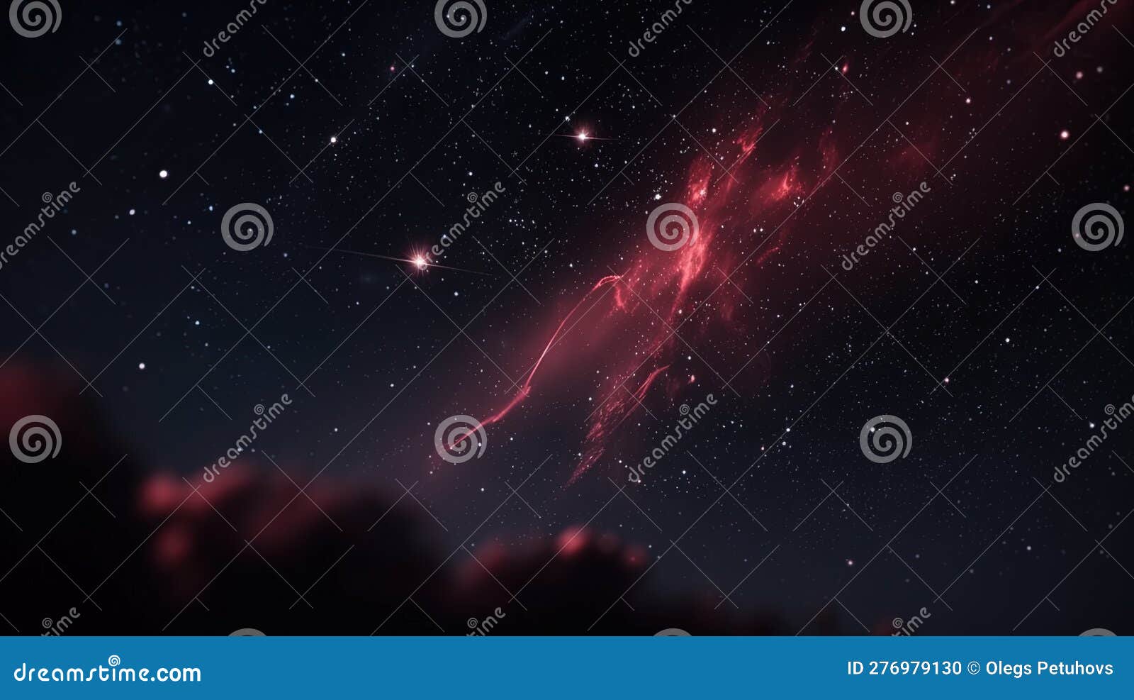 A Night Sky with Stars and a Bright Red Object in the Distance Stock ...