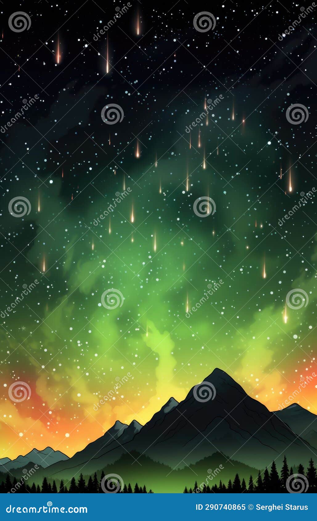 A Night Sky with Stars and Falling Stars, AI Stock Illustration ...