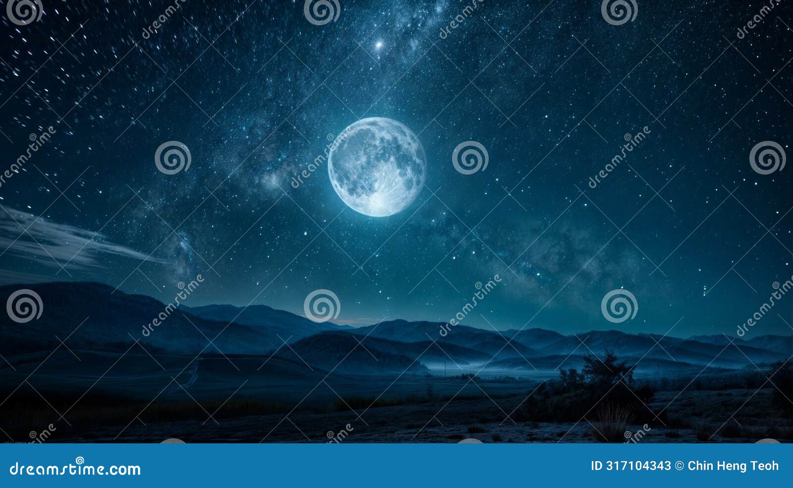 Night Sky with Stars and Full Moon Stock Image - Image of bright ...