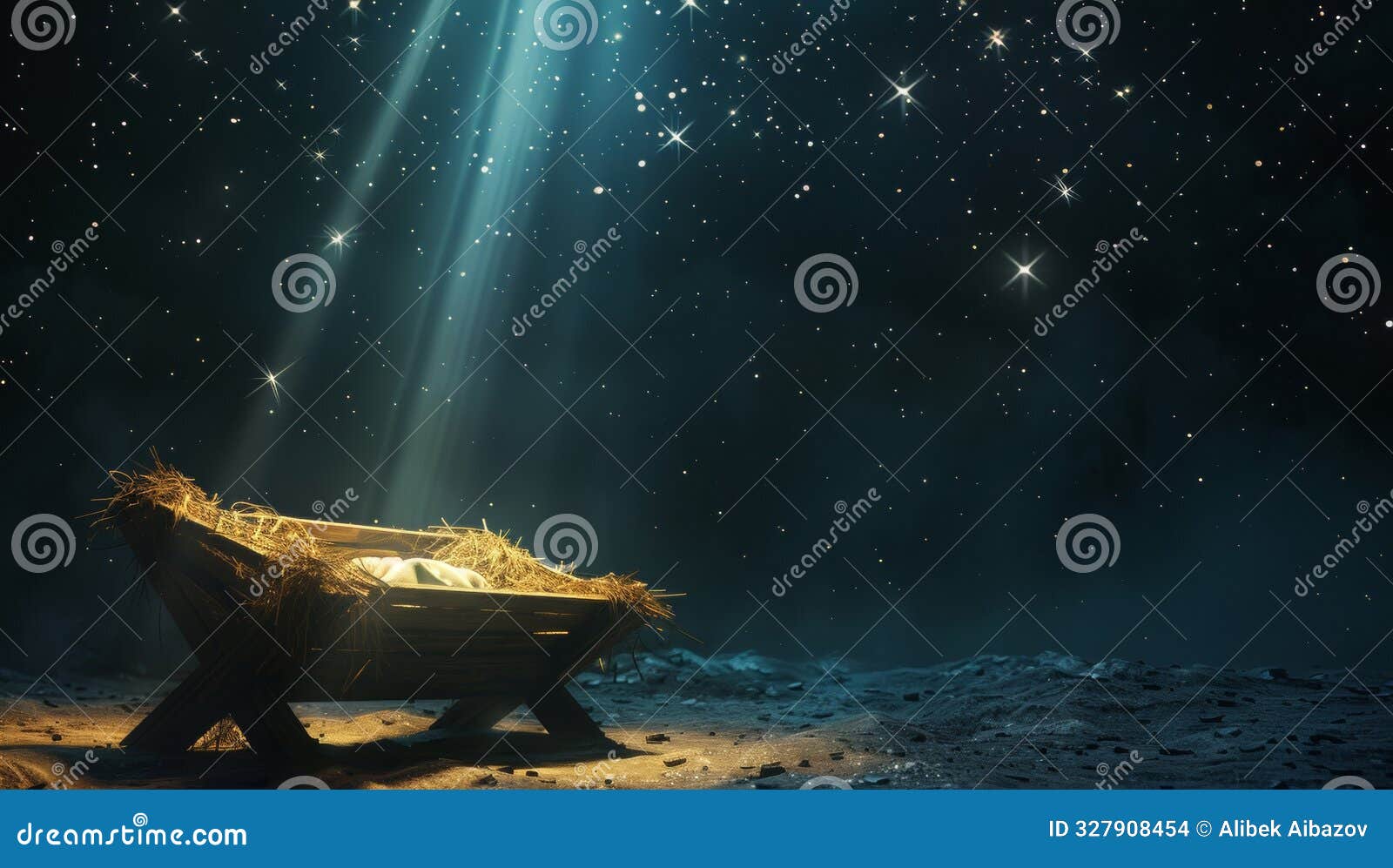 Night Sky with Stars Illuminating an Empty Manger on a Starry Winter ...