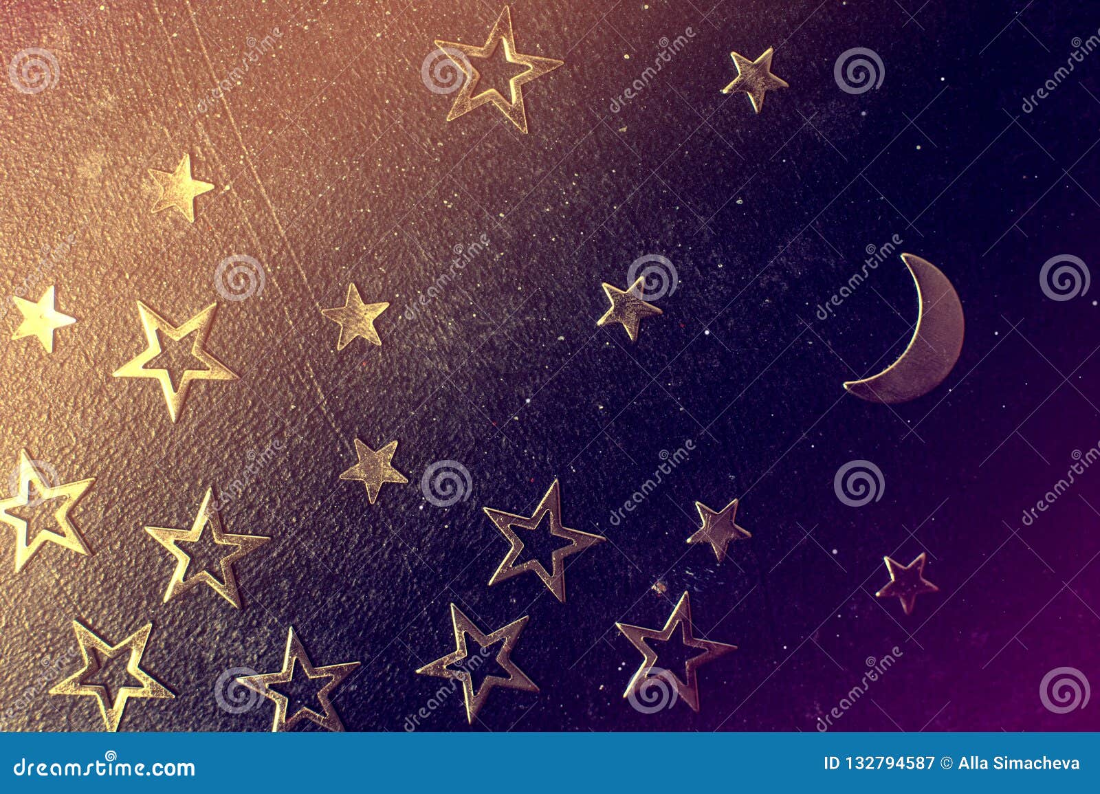Night Sky with Stars and Moon Objects Macro Stock Image - Image of dusk ...