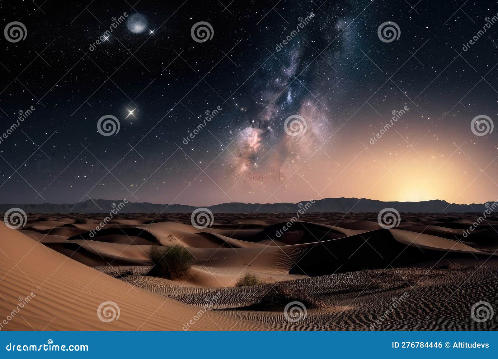 Night Sky with Stars and Moon Over Desert Dunes Stock Photo - Image of ...