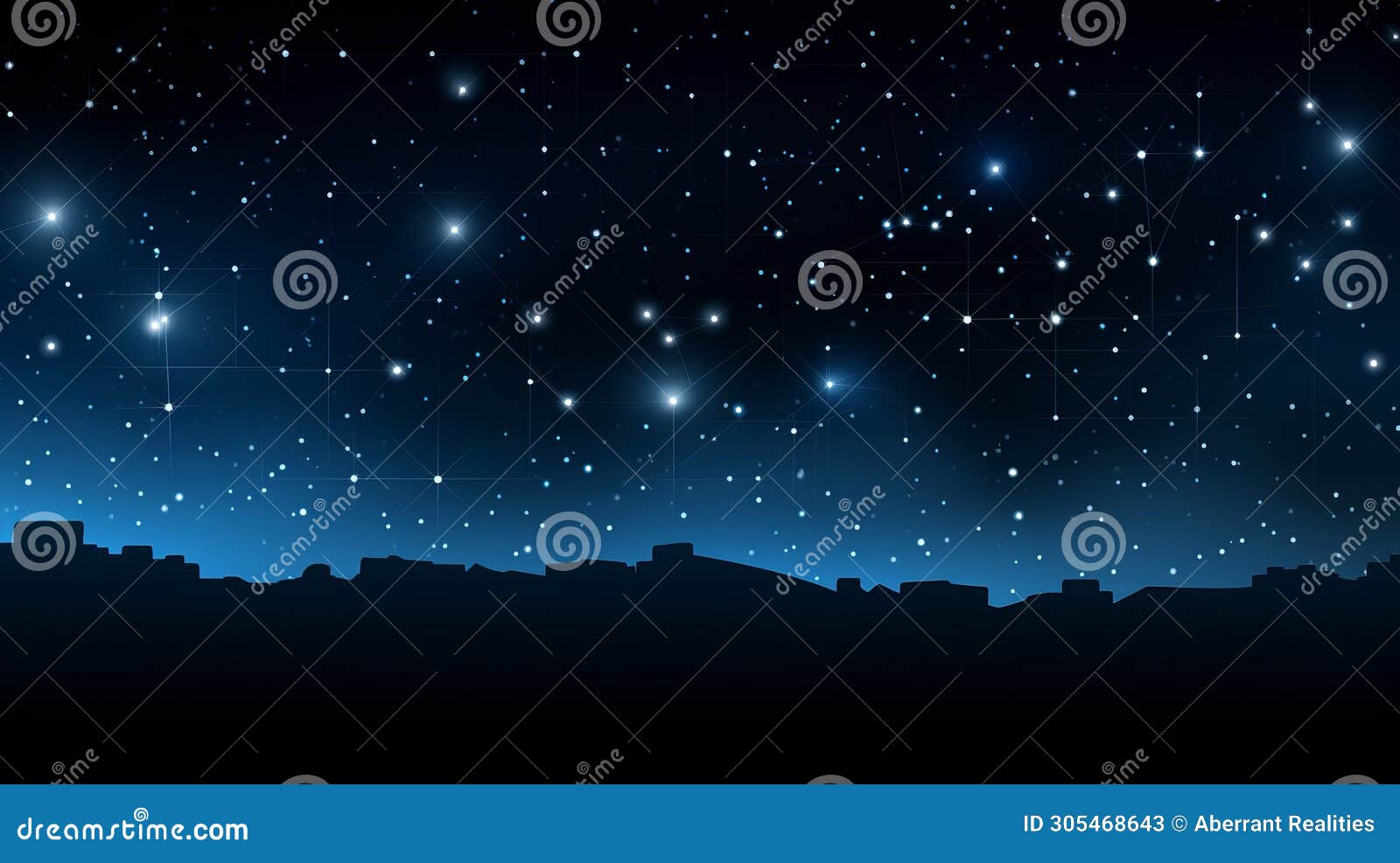 The Night Sky with Stars Over a City Stock Illustration - Illustration ...