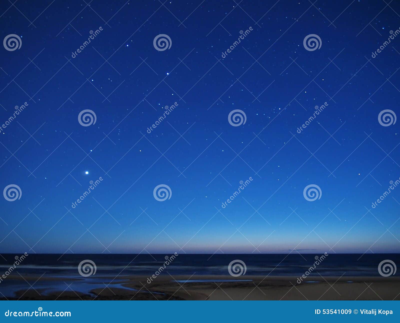 Night Sky Stars Over Sea Venus Auriga Constellation Stock Image - Image ...