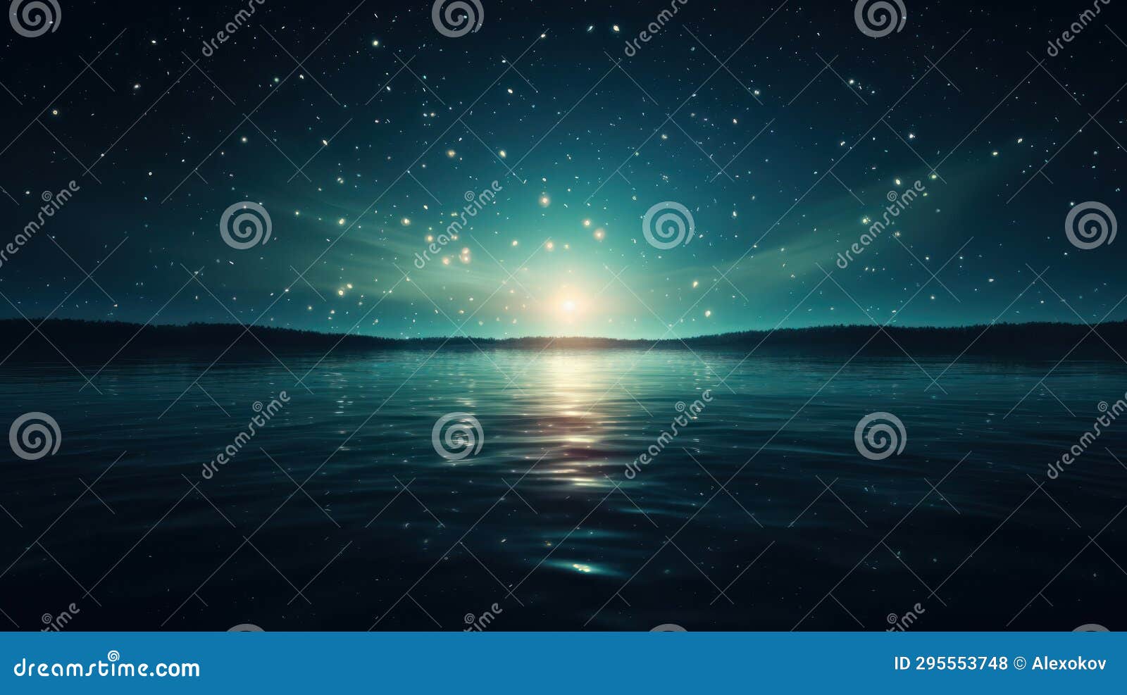 Night Sky with Stars Reflected in the Water. 3d Illustration Stock ...
