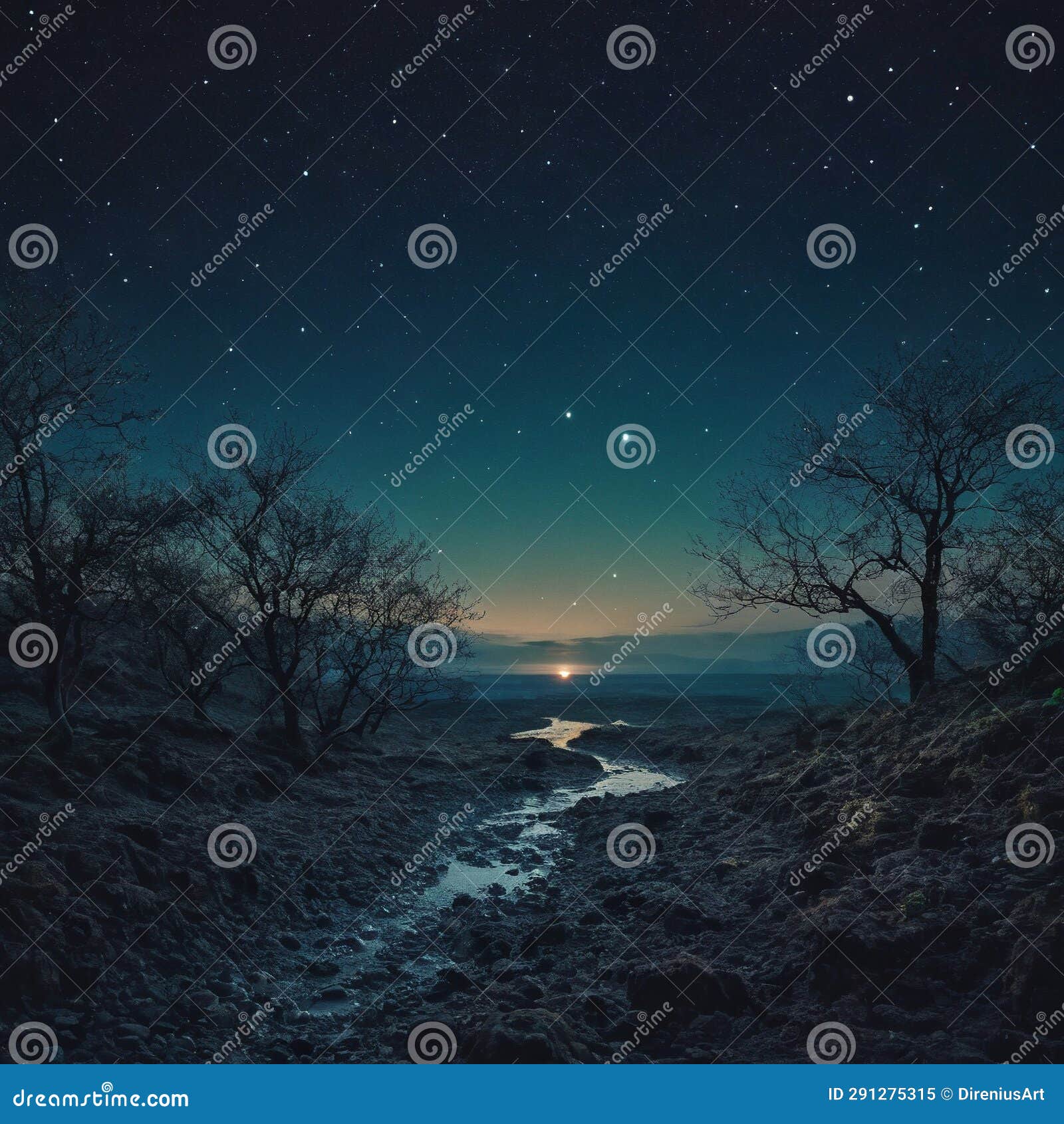 Night Sky with Stars and a Stream of Water. Stock Illustration ...