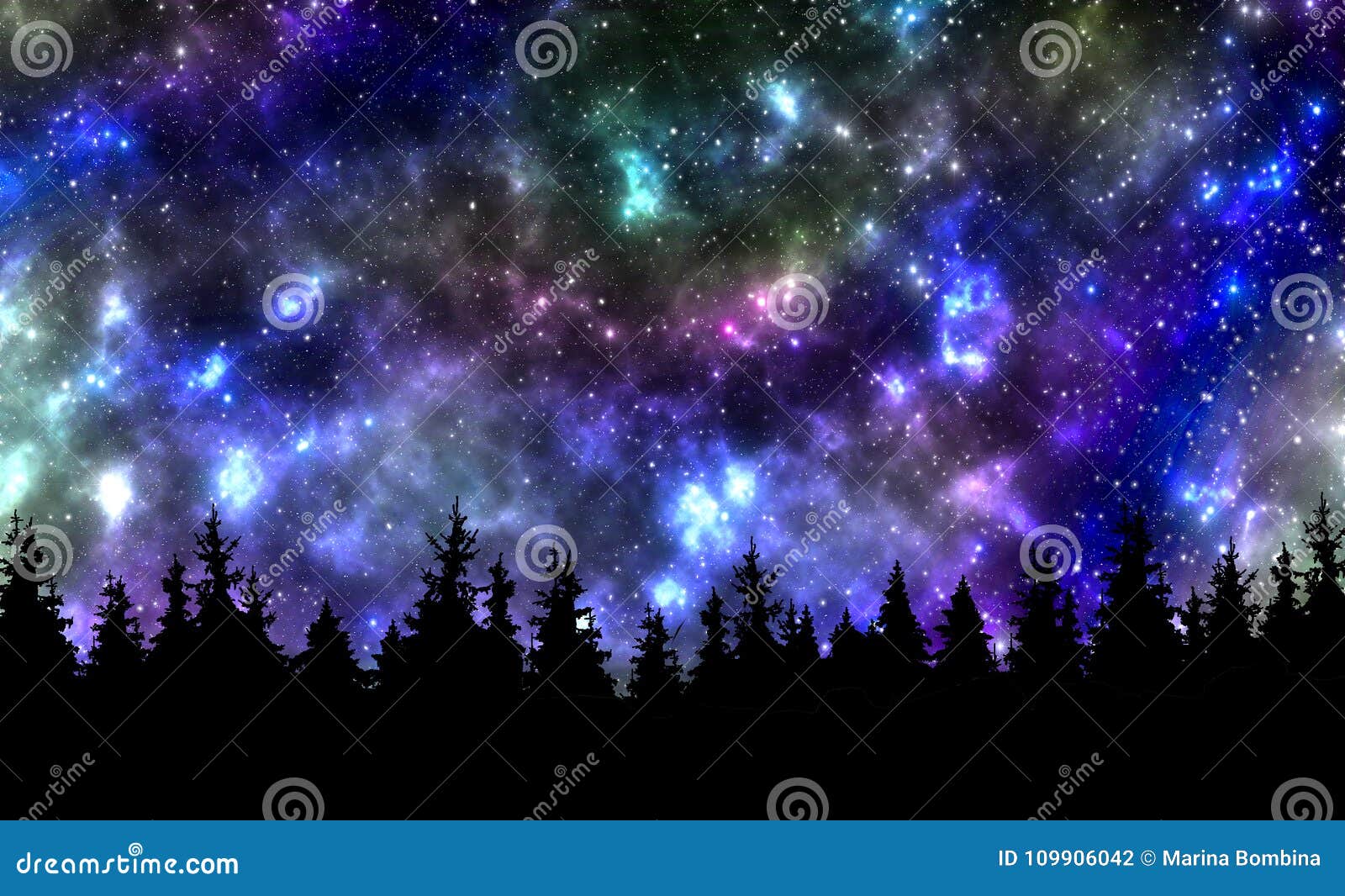 Night Sky with Stars and Trees Nature Background Stock Illustration ...
