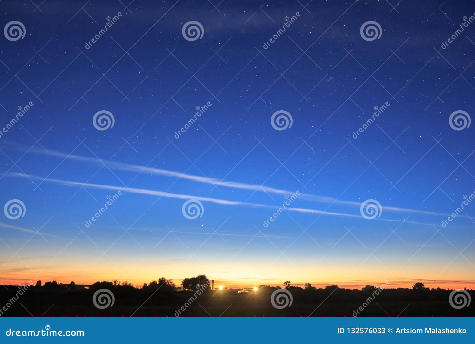Stripes of Silver Clouds in the Sunset Sky at Night Stock Image - Image ...