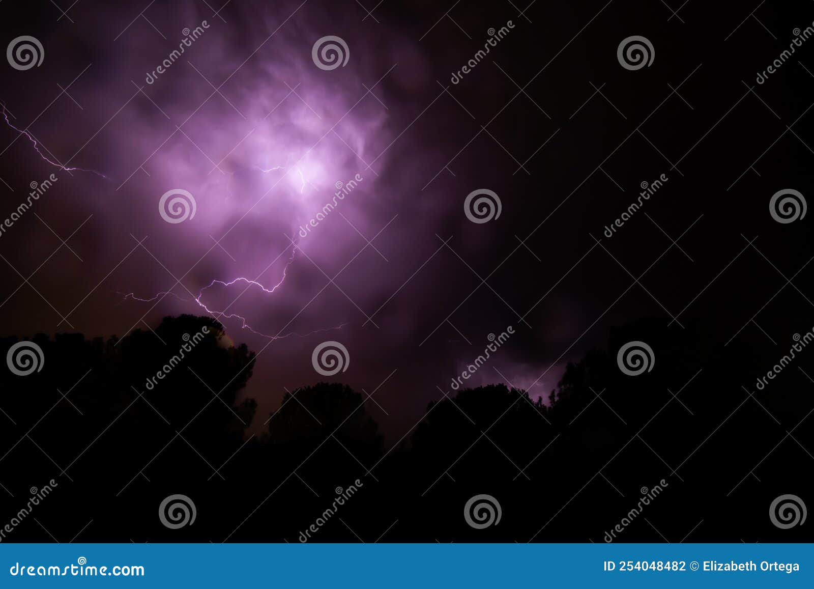 Night Sky with Thunderstorm, Lightning and Thunder in Purple Colors ...