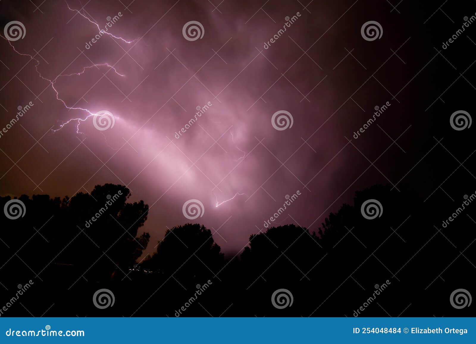 Night Sky with Thunderstorm, Lightning and Thunder in Purple Colors ...