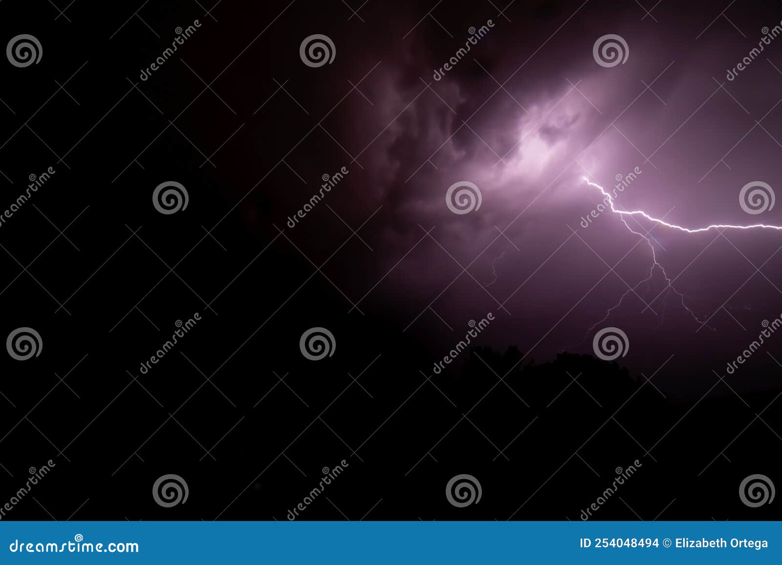 Night Sky with Thunderstorm, Lightning and Thunder in Purple Colors ...