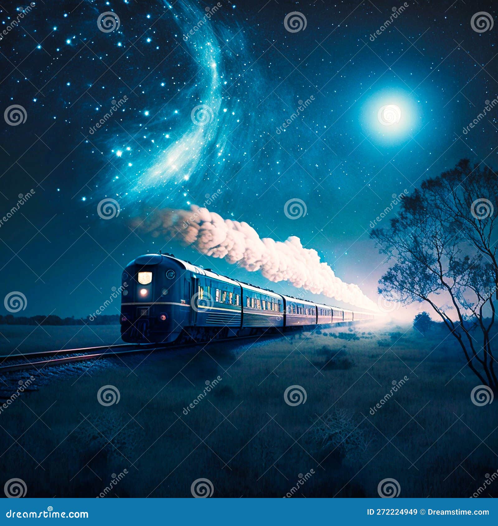 Night Sky a Train Flying in the Sky a Magical Scen, Generative AI Stock ...