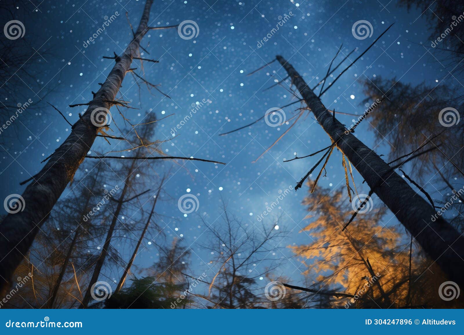 Night Sky View from within a Clearing in the Forest Stock Illustration ...