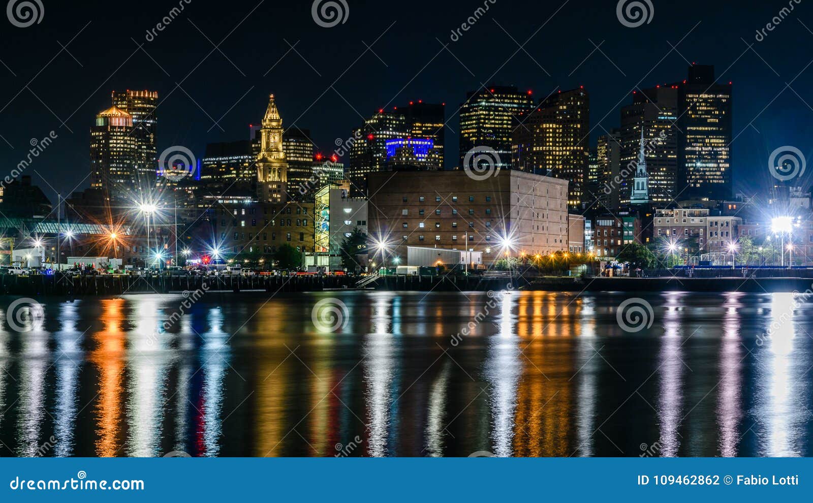 Night skyline of Boston stock photo. Image of america - 109462862