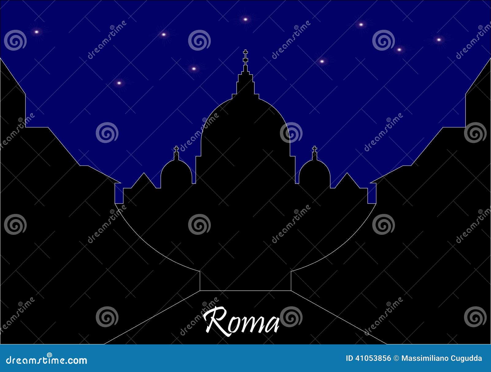Night skyline of Rome stock vector. Illustration of panoramic - 41053856