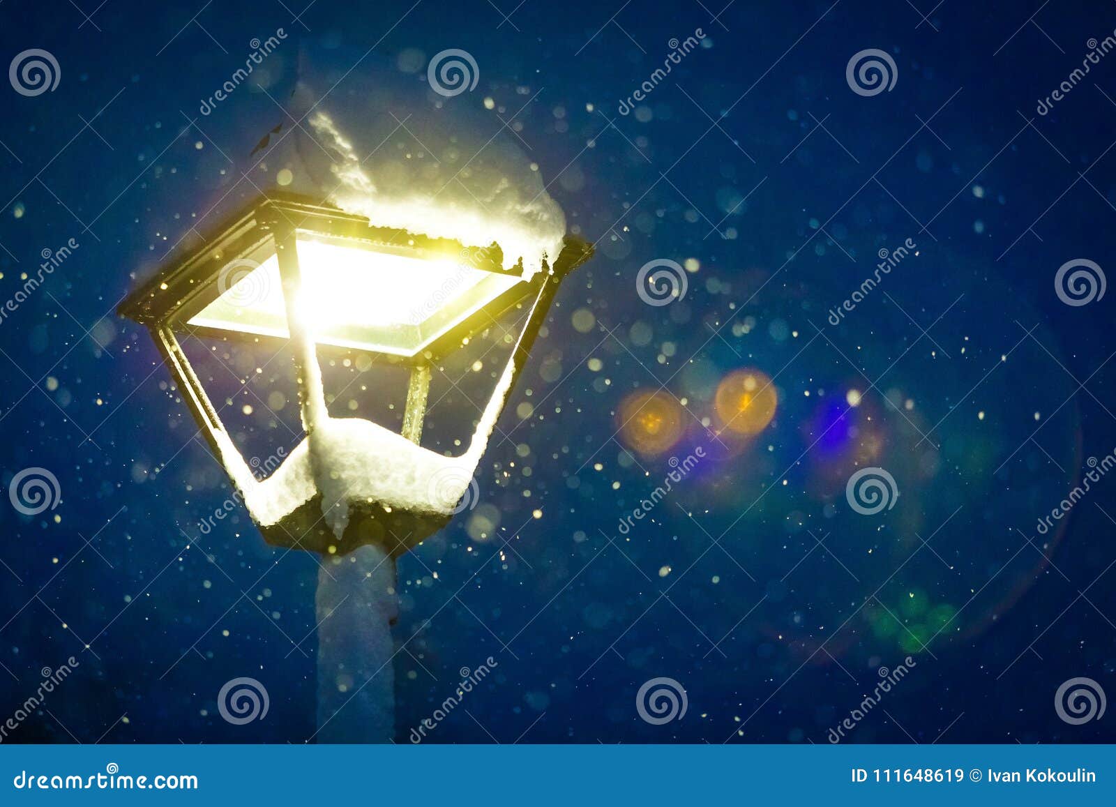 Night Snow with Lantern Winter Cold Weather Stock Image - Image of ...