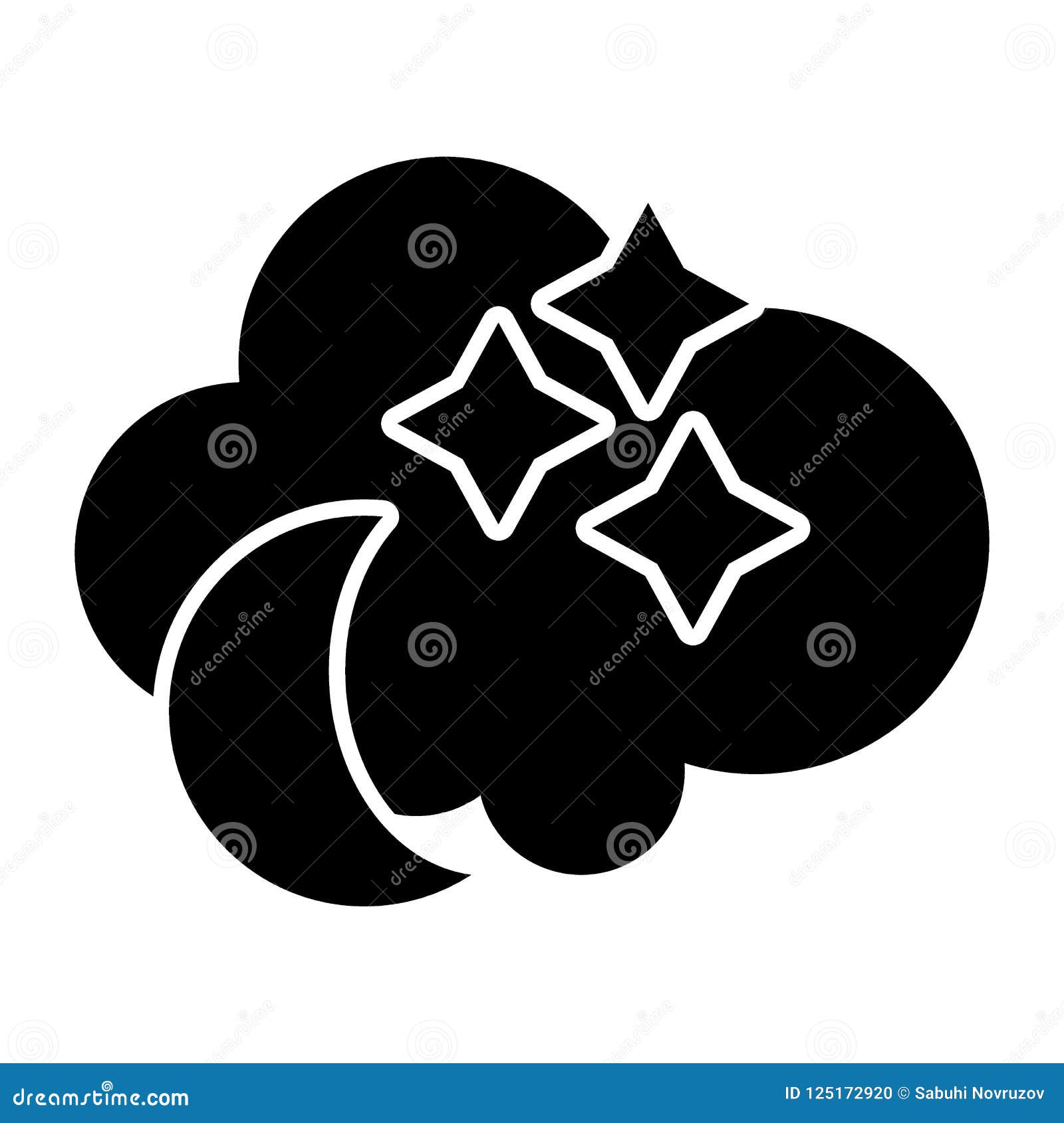 Night Solid Icon. Moon with Stars and Clouds Vector Illustration ...